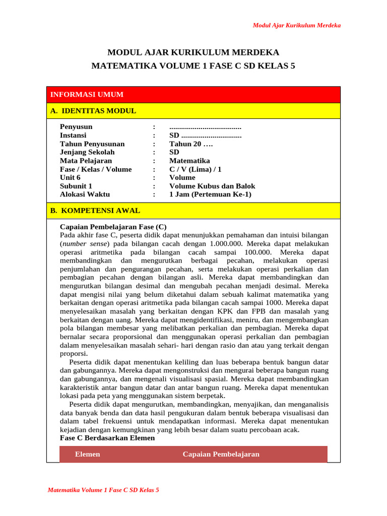 Modul Ajar MTK Volume 1 Bab 6 | PDF
