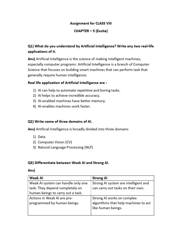 Assignment Chapter - 5 (Excite) Class - VIII | PDF