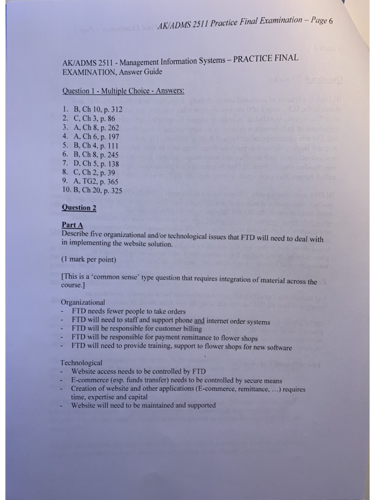 York University Adms2511 Final Practice1 Key | PDF