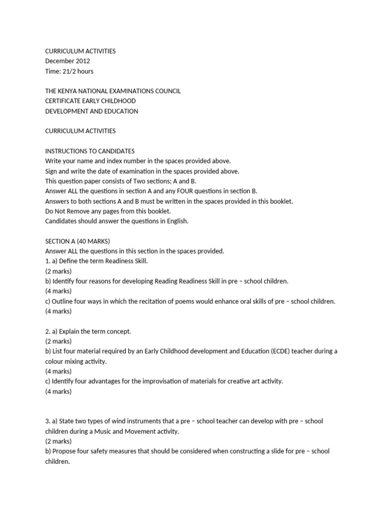 ECDE Curriculum Activities Guide | PDF | Teachers