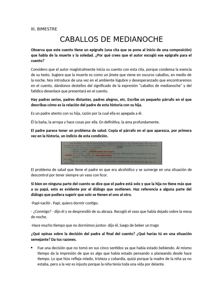 CABALLOS DE MEDIANOCHE - Preguntas | PDF