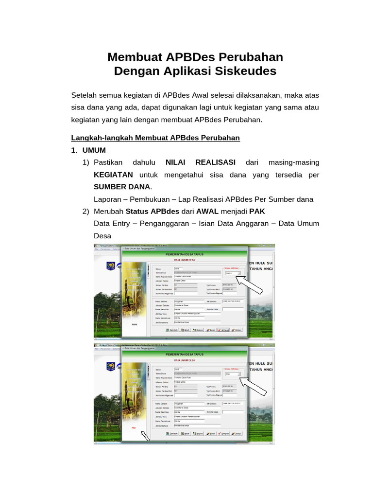 Tatata Cara Membuat APBDes Perubahan Dengan Aplikasi Siskeudes | PDF