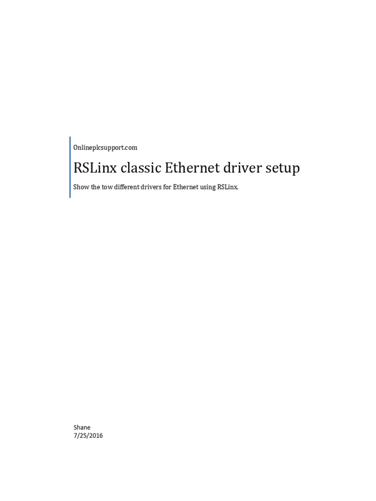 RSLinx Classic Ethernet Driver Setup | PDF