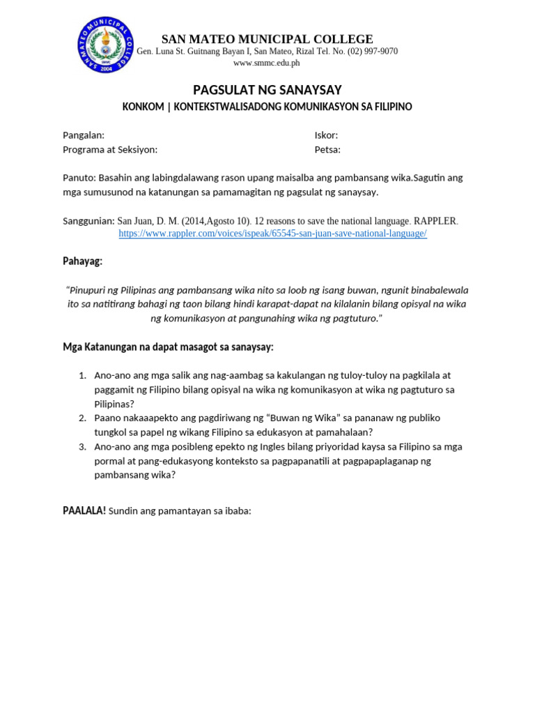 Activity 1 Pagsulat NG Sanaysay | PDF