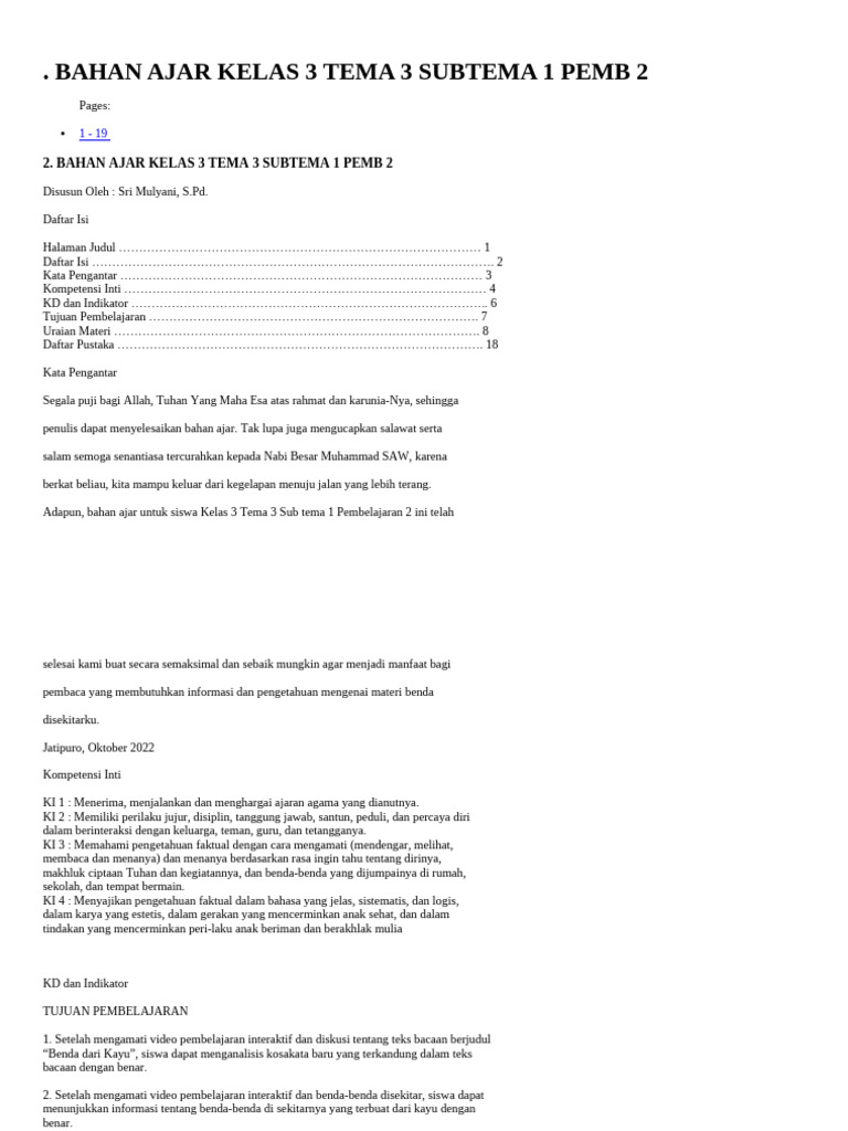 Bahan Ajar Kelas 3 Tema 3 Subtema 1 Pemb 2 | PDF