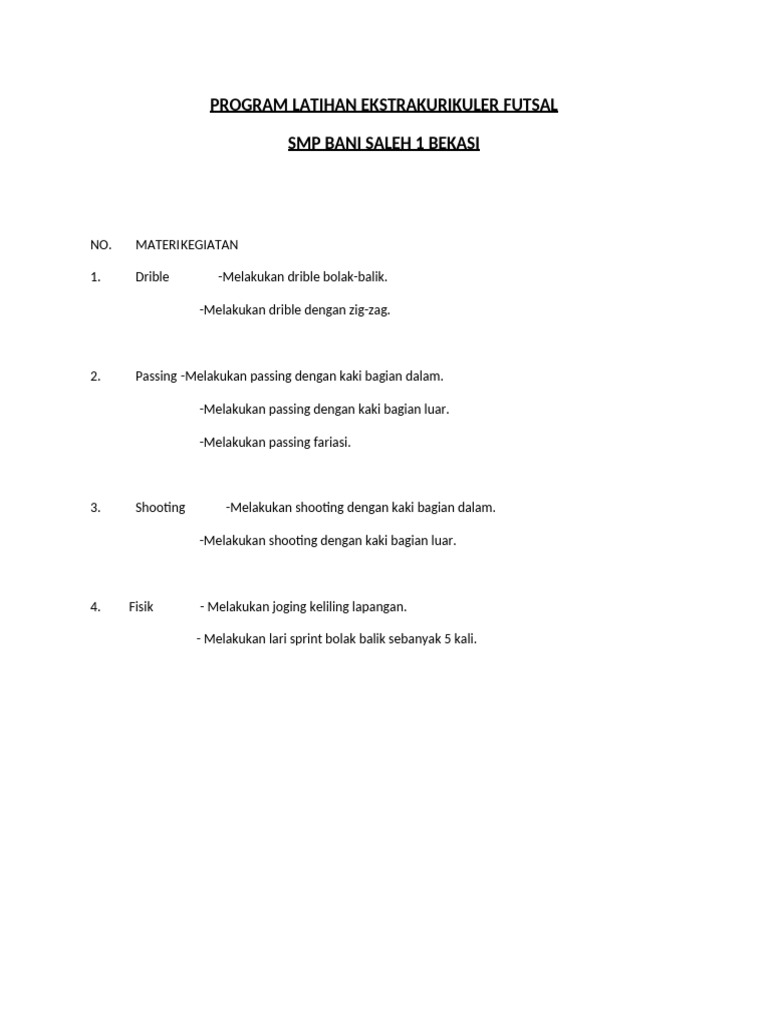 Program Latihan Ekstrakurikuler Futsal | PDF