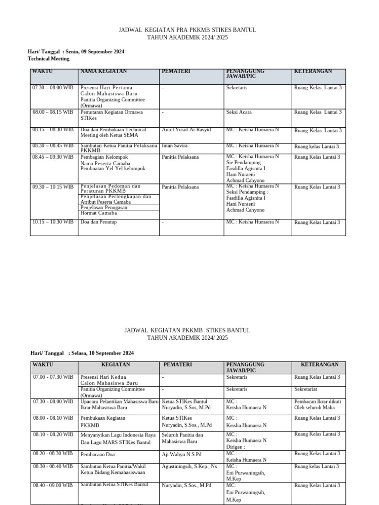 Susunan Acara PKKMB 2024 | PDF