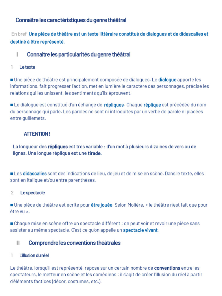 Connaitre Les Caracteristiques Du Genre Theatral | PDF