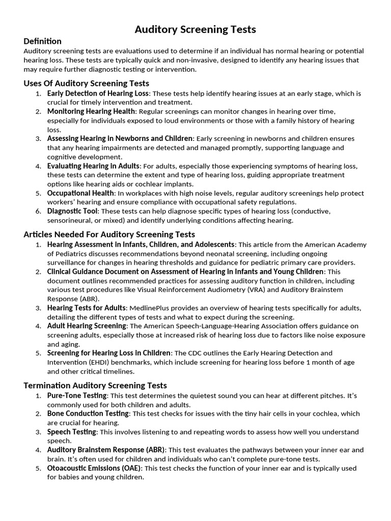 Auditory Screening Tests | PDF