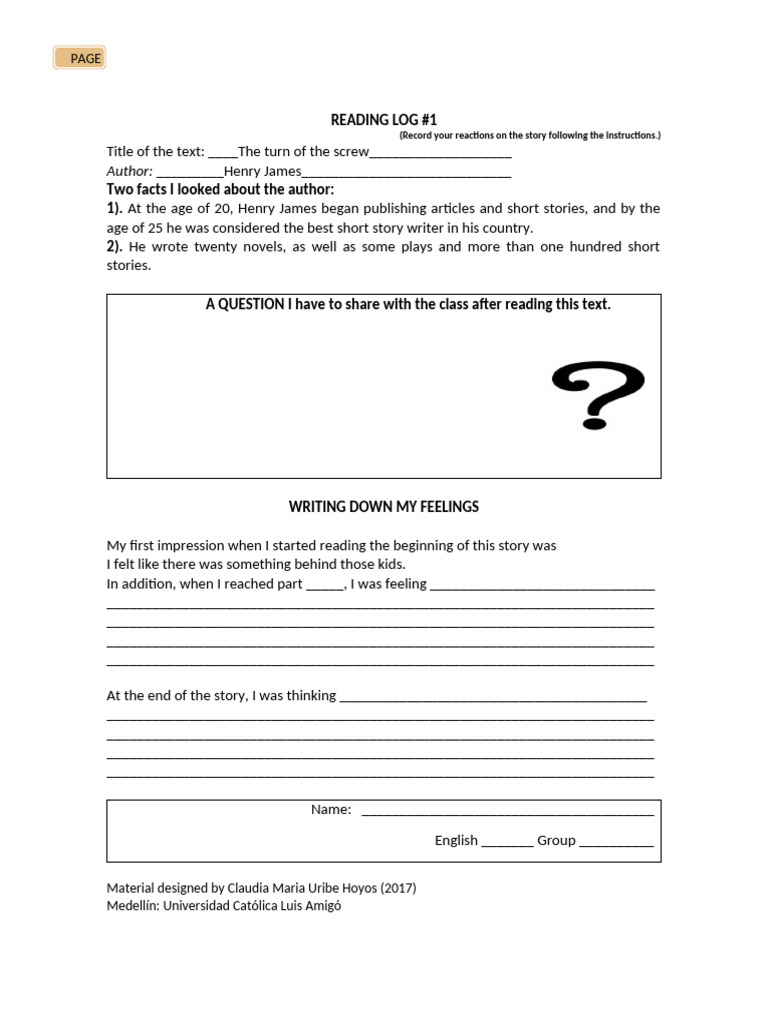 Reading log 1 Template | PDF