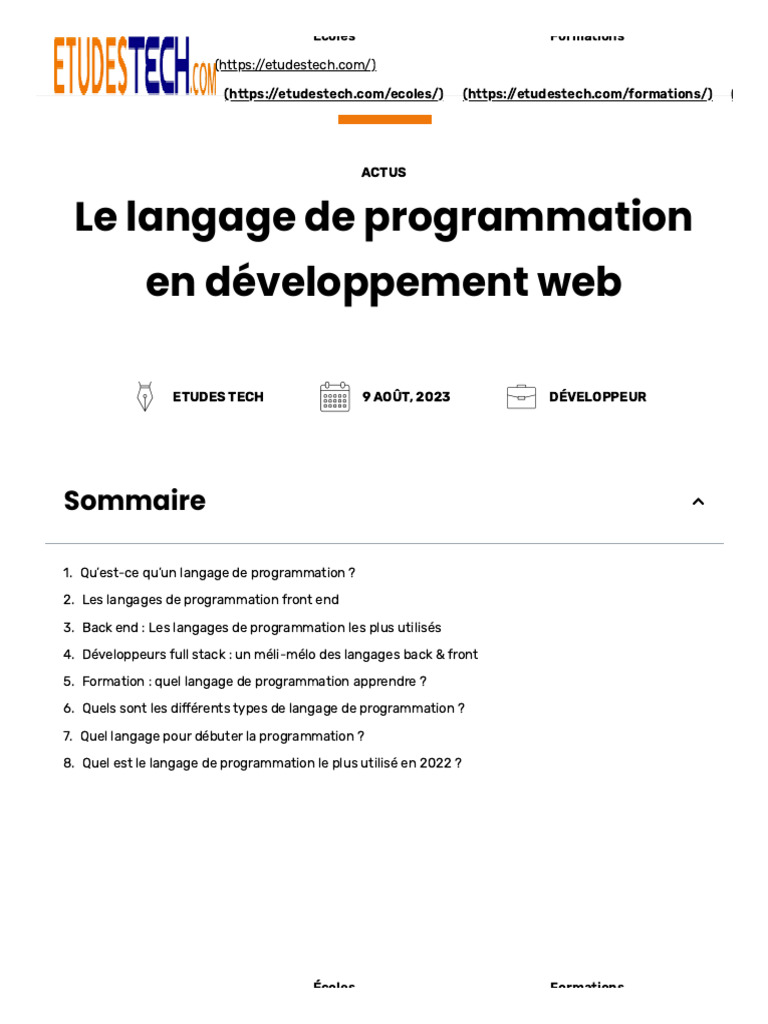 Quel Langage de Programmation Connaître en 2023 | PDF