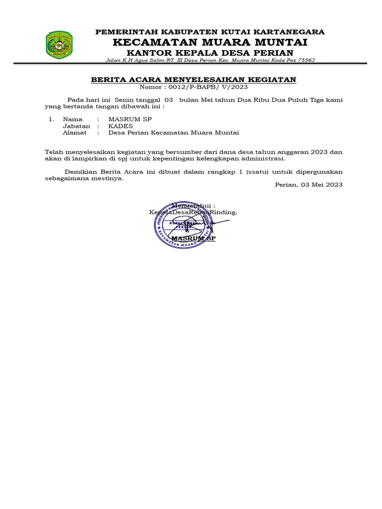 BERITA ACARA Perian | PDF