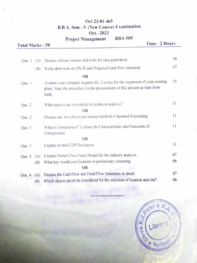 Project Management Exam Guide - BBA Sem V | PDF