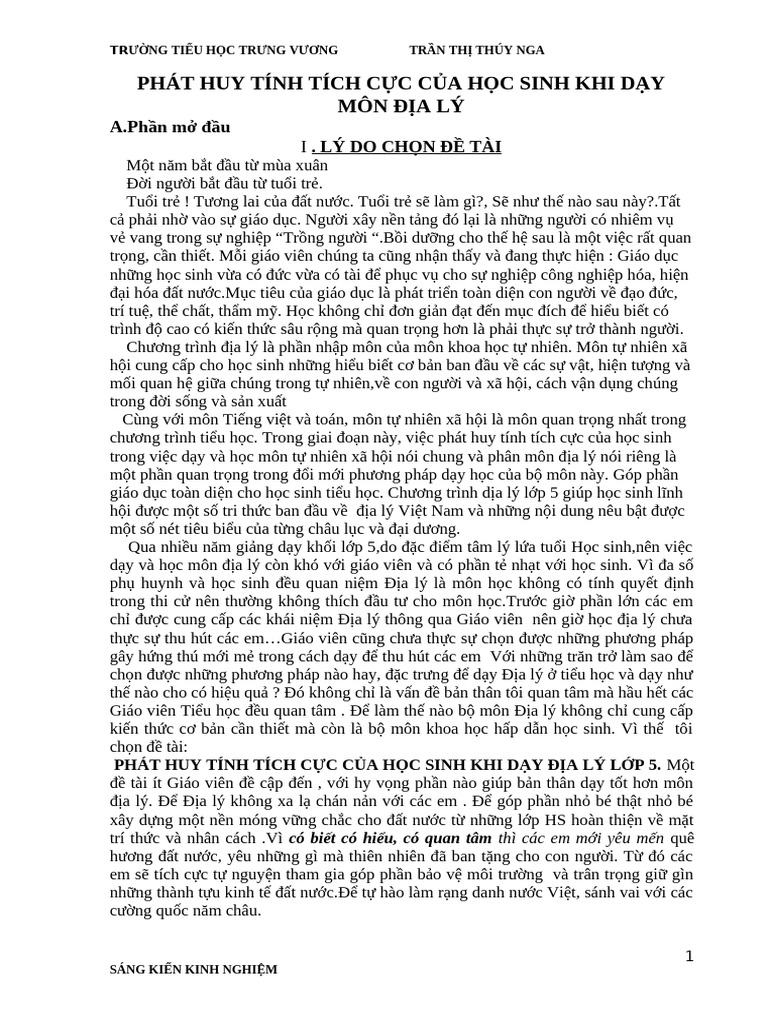 SKKN - Dia Li Lop 5 | PDF