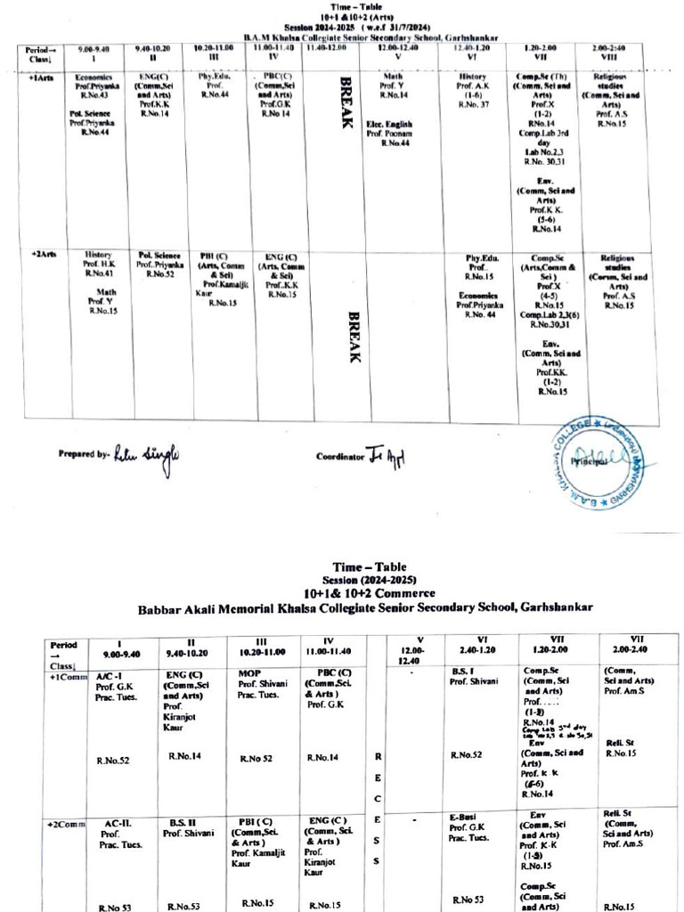 Revised Timetable School w.e.f. 1 Aug 2024 | PDF