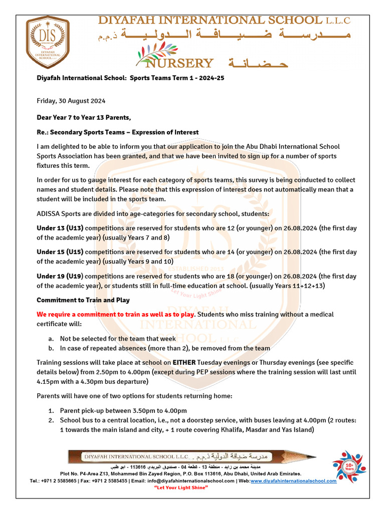 COMM - 953 - Secondary Sports Teams - Expression of Interest | PDF