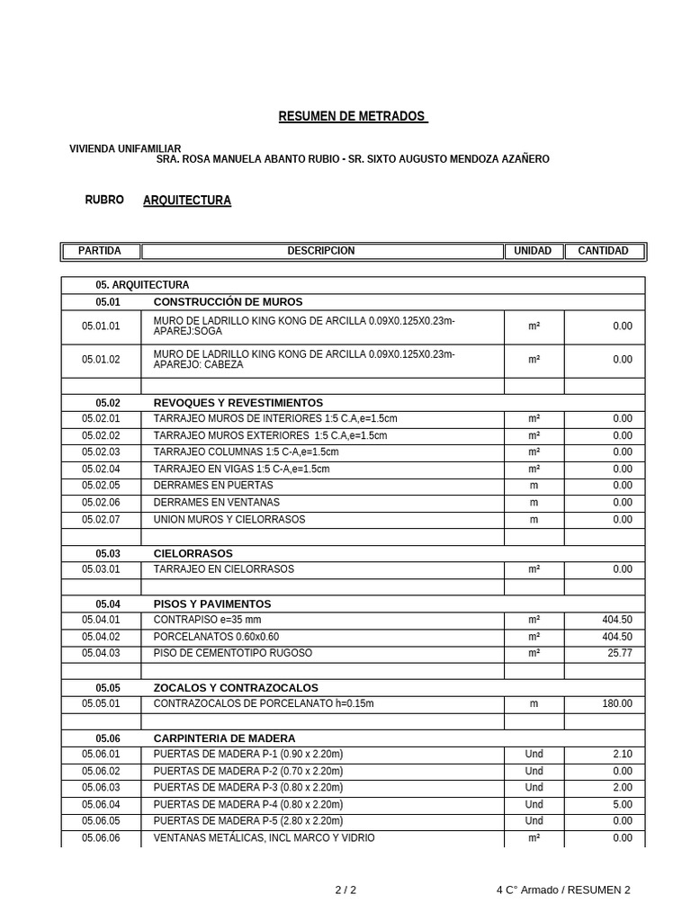 Plantilla de Metrado Arquitectura | PDF | edificio | Ingeniero civil
