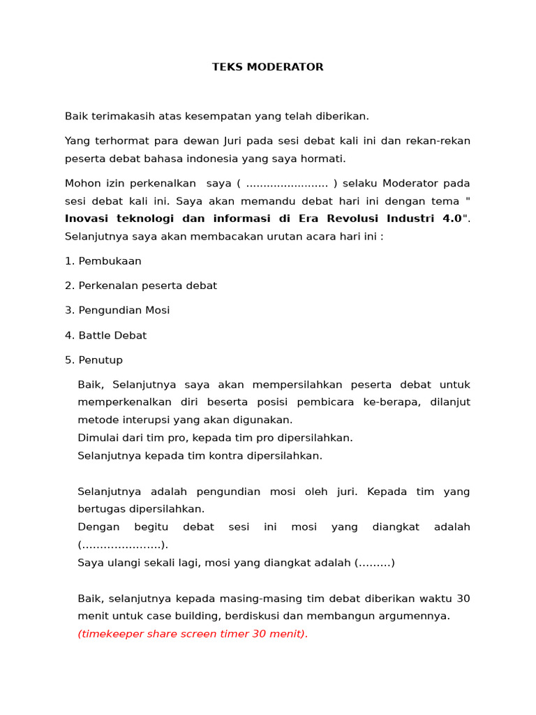 Teks Moderator Debat Semi Final | PDF