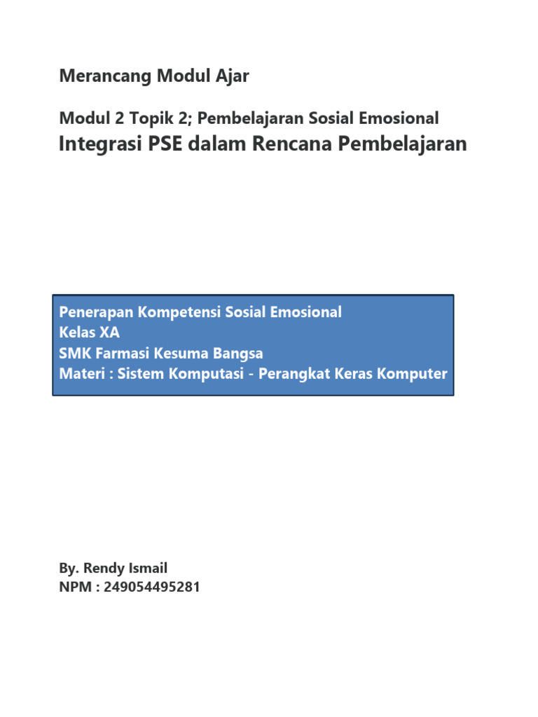 Modul 2 Topik 2 Modul Ajar - Integrasi PSE Dalam Rencana Pembelajaran | PDF