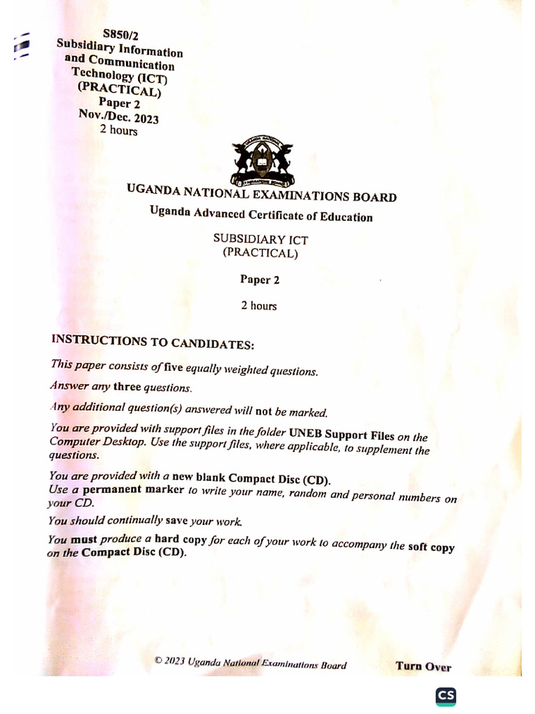 UNEB Subsidiary ICT 2023 P2 | PDF