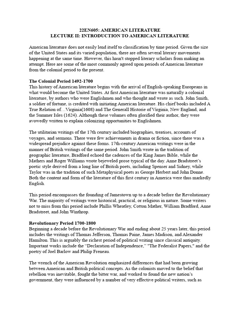 Introduction to American Literature | PDF