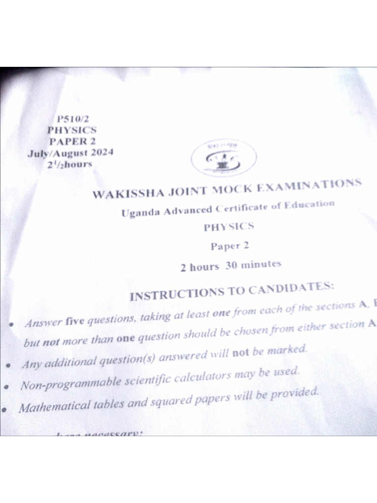 Wakissha Mock 2024 Physics 2 | PDF