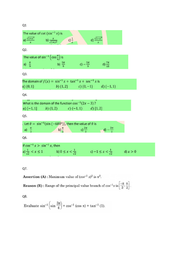 ClassTest - Inverse Trigonometric Functions | PDF