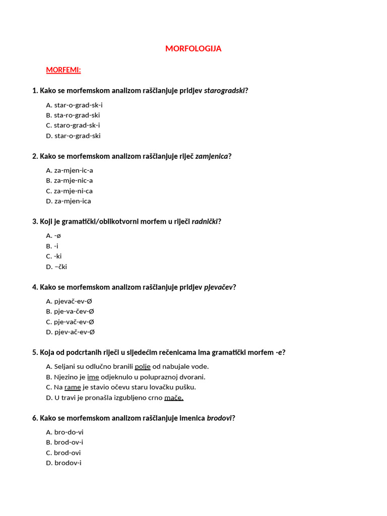 MORFOLOGIJA, Sintaksa, Leksikologija | PDF