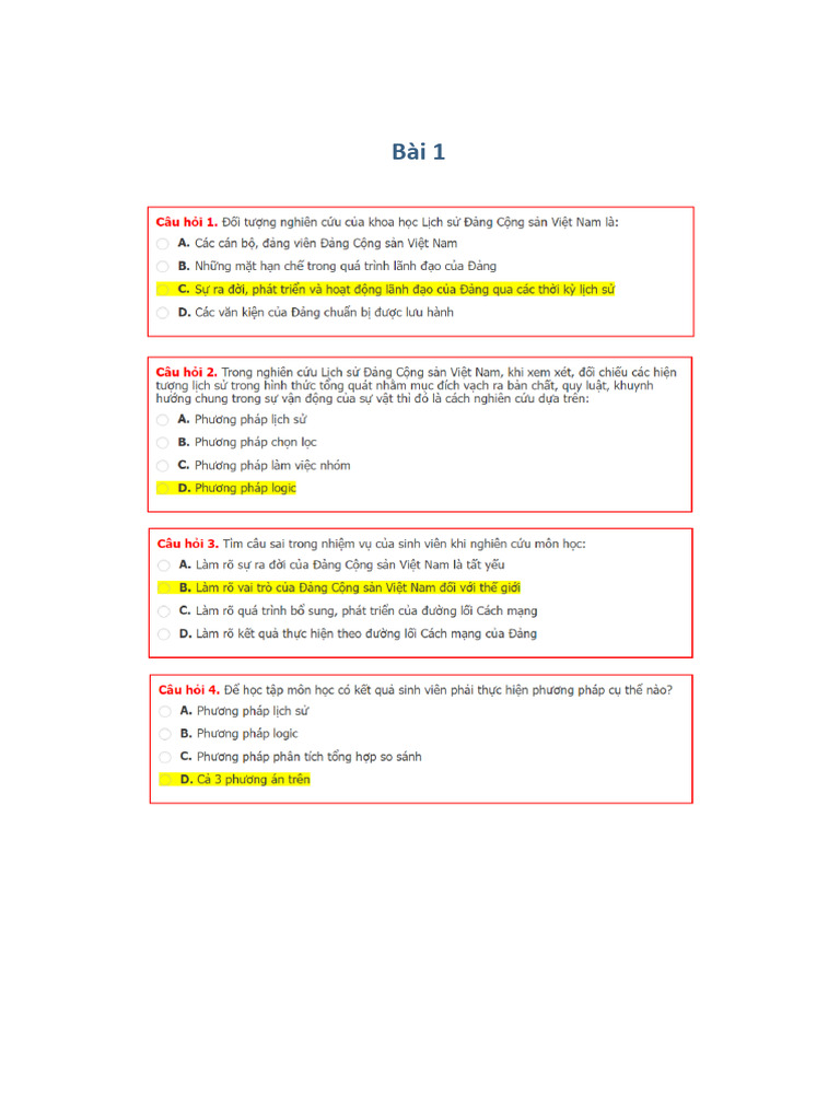 De Cuong Trac Nghiem Lich Su Dang Truong Dai Hoc Mo Thanh Pho Ho Chi M 75980 | PDF