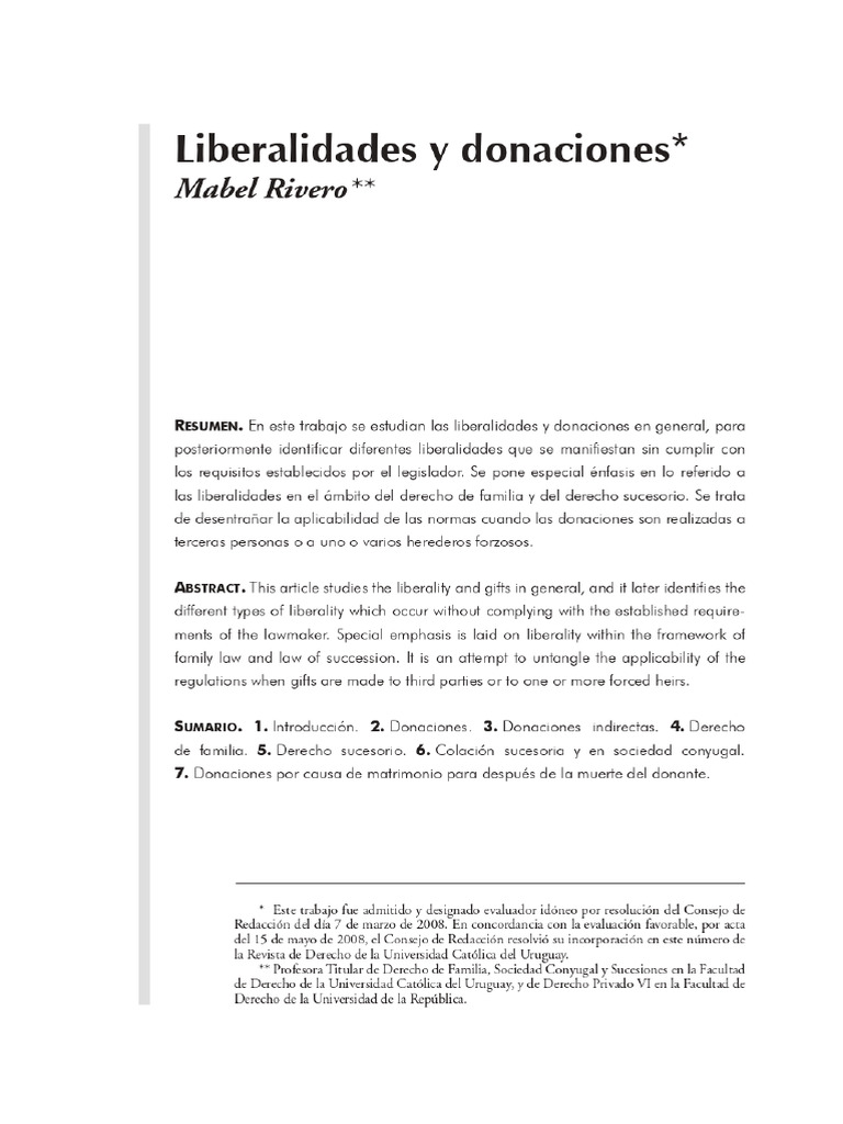 RIVERO, Mabel - Liberalidades y Donaciones | PDF