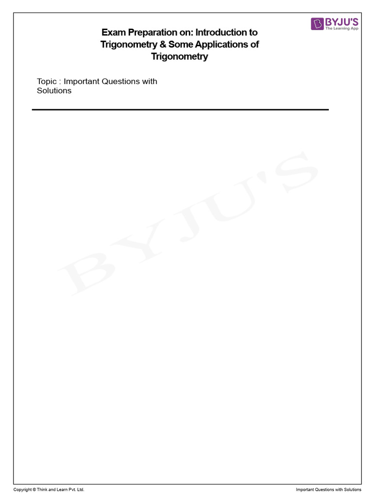 Introduction To Trigonometry & Some Applications of Trigonometry - SUB ...
