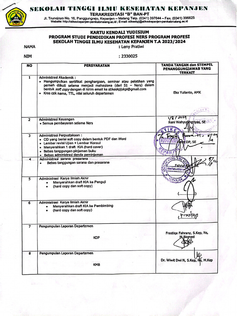 Kartu Kendali Yudisium - Leny Pratiwi - 2330 | PDF