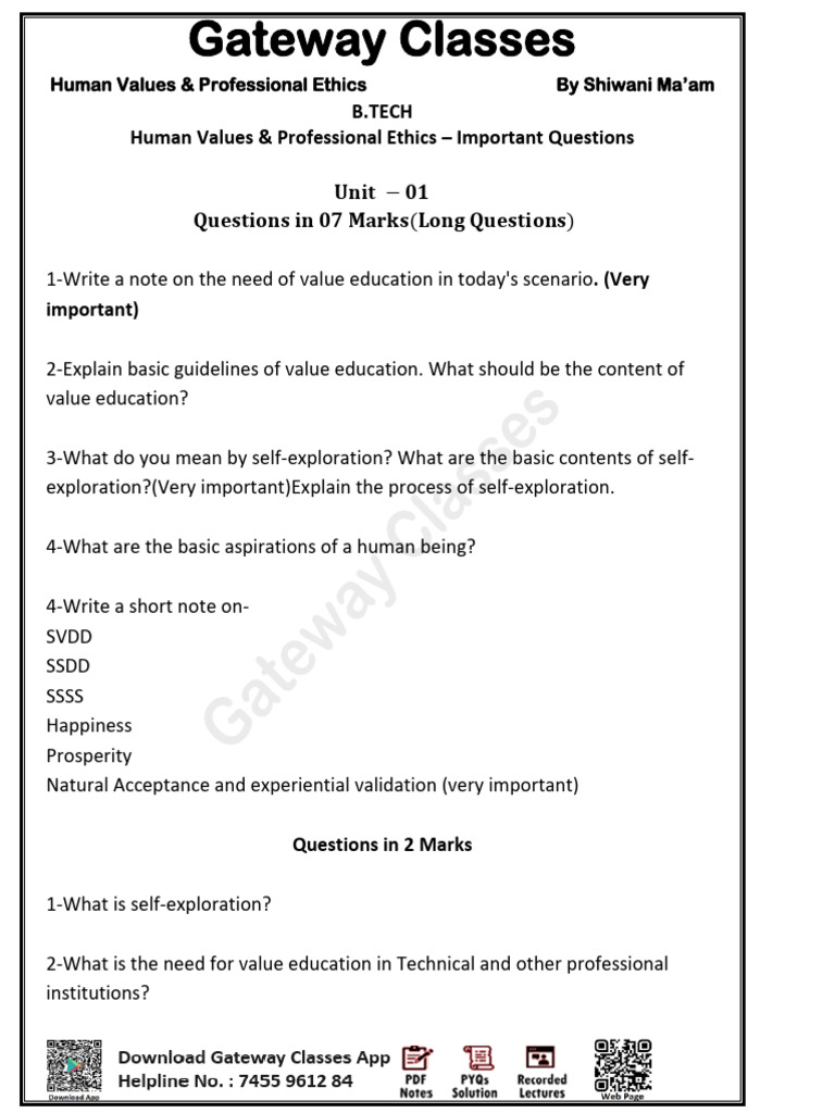 Human Values Imp. Question 2023-24 | PDF