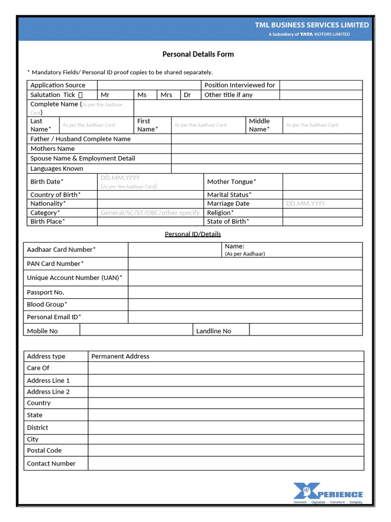PD Form - TMLBSL | PDF