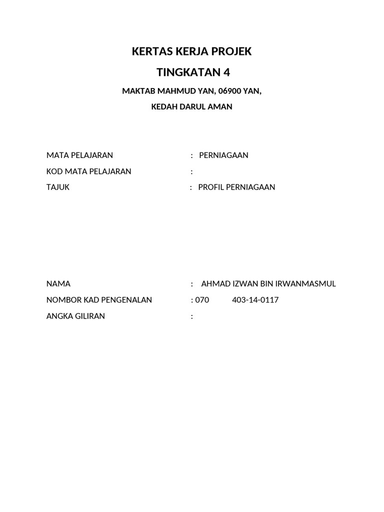 Kertas Kerja Projek Perniagaan Along | PDF