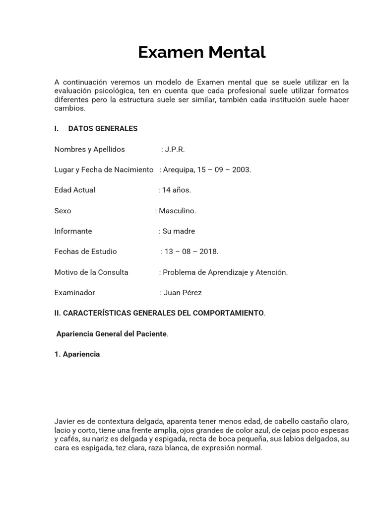 Examen Mental - MODELO | PDF