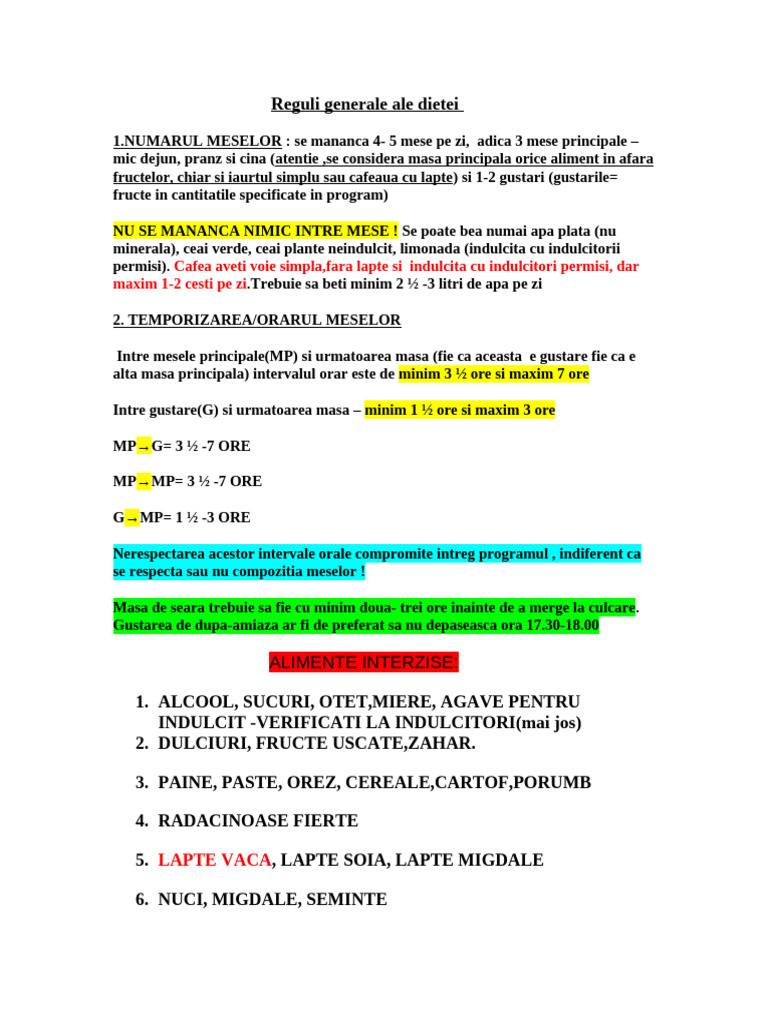 Reguli Regim Complete | PDF