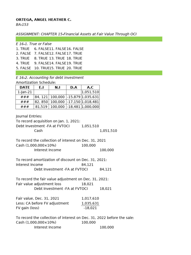CHAPTER 15 and 16 - ASSIGNMENT | PDF | Discounting | Debt