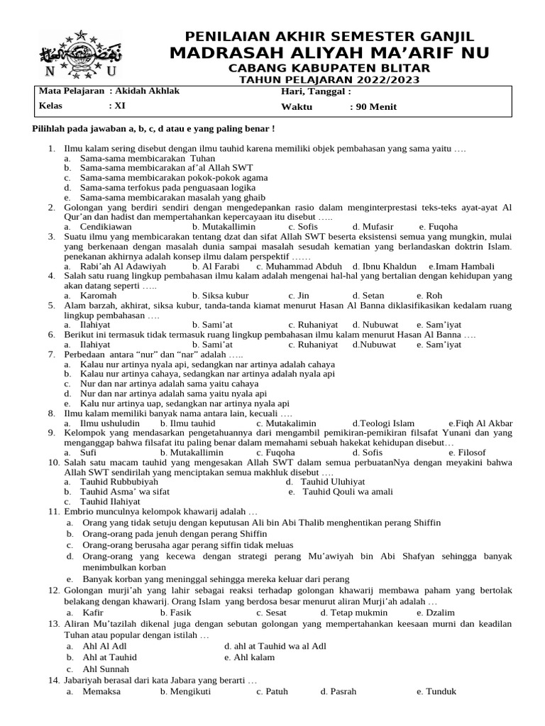 Soal Aa Xi Ganjil Fix | PDF
