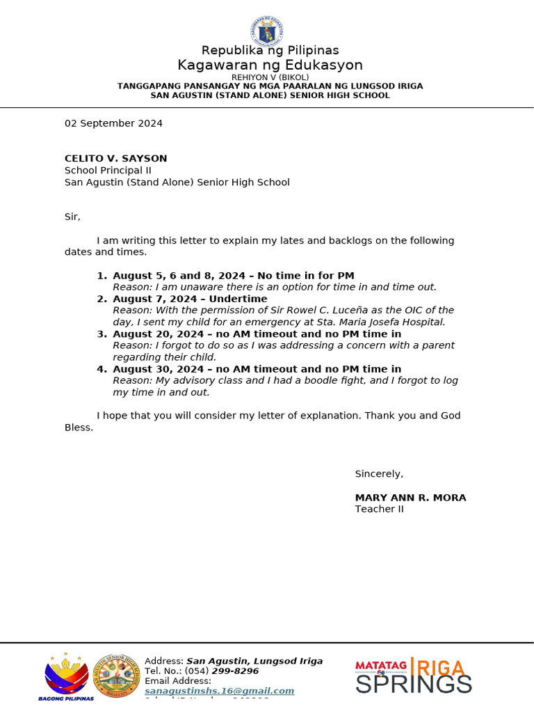 Letter of Explanation DTR | PDF