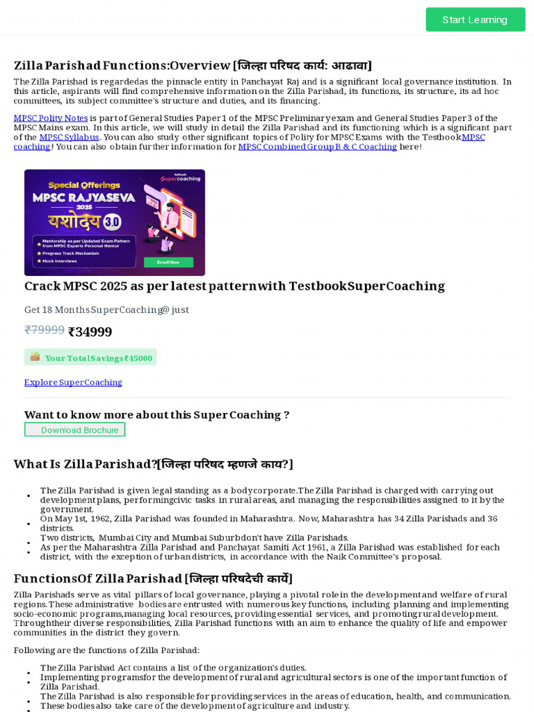 Functions of Zilla Parishad - Know About Their Powers & Operations | PDF