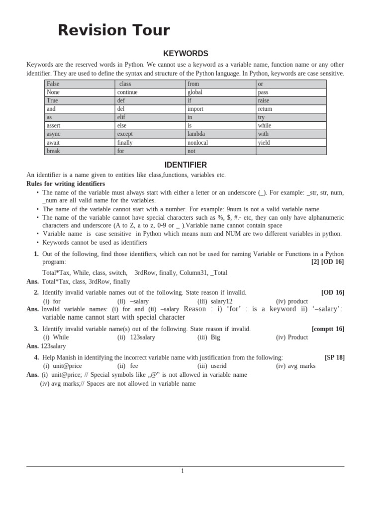 Chapter 1 Revision Tour | PDF | Parameter (Computer Programming ...