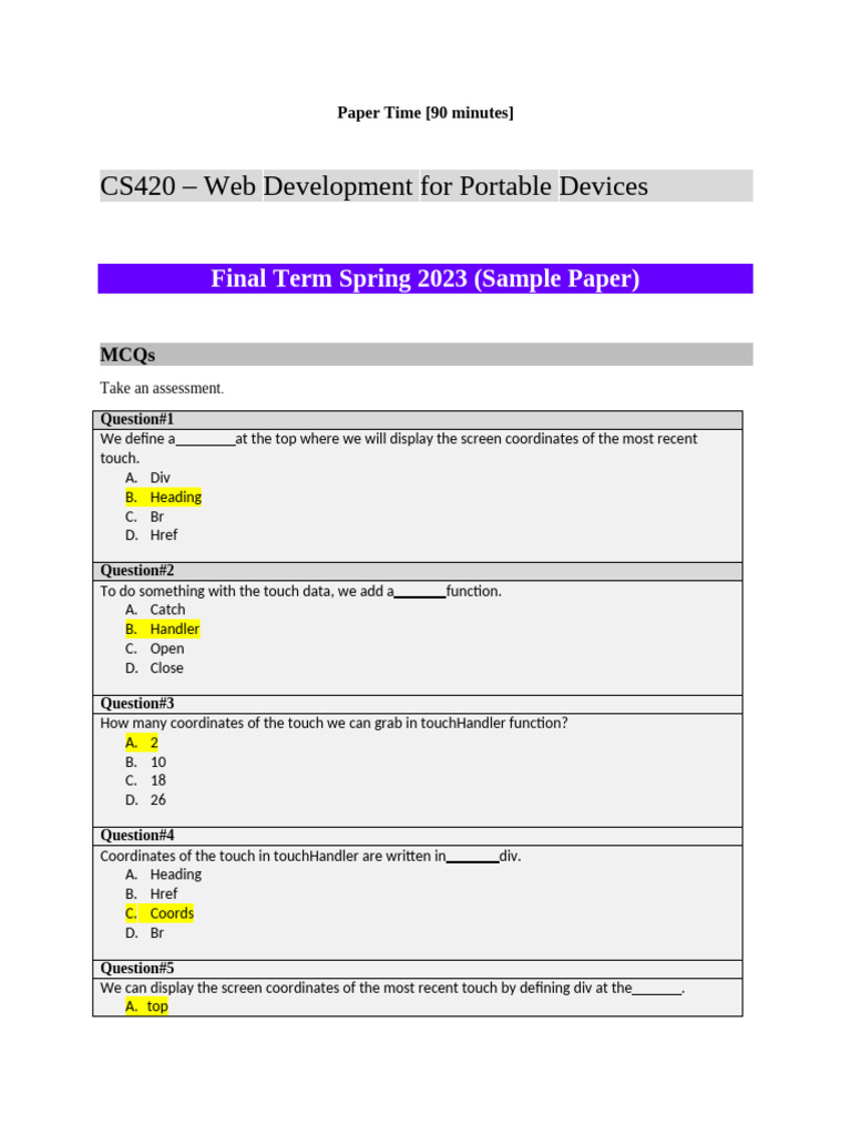 CS420 Sample Paper (Final) | PDF