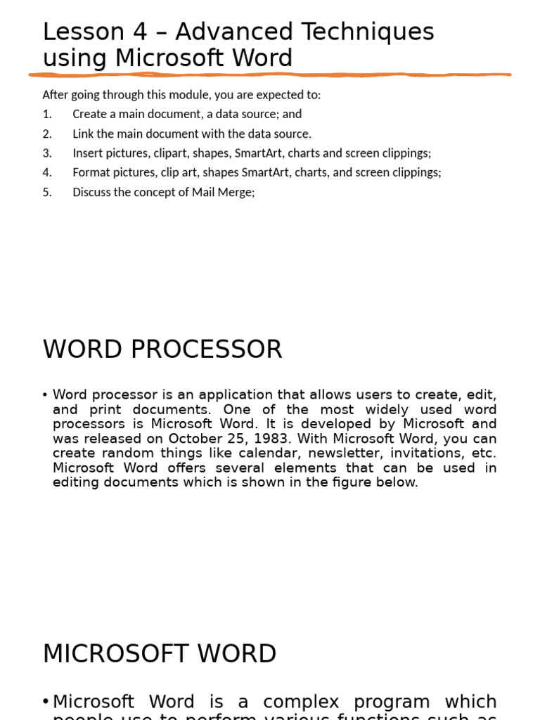 Lesson 4 - Advanced Techniques Using Microsoft Word | PDF