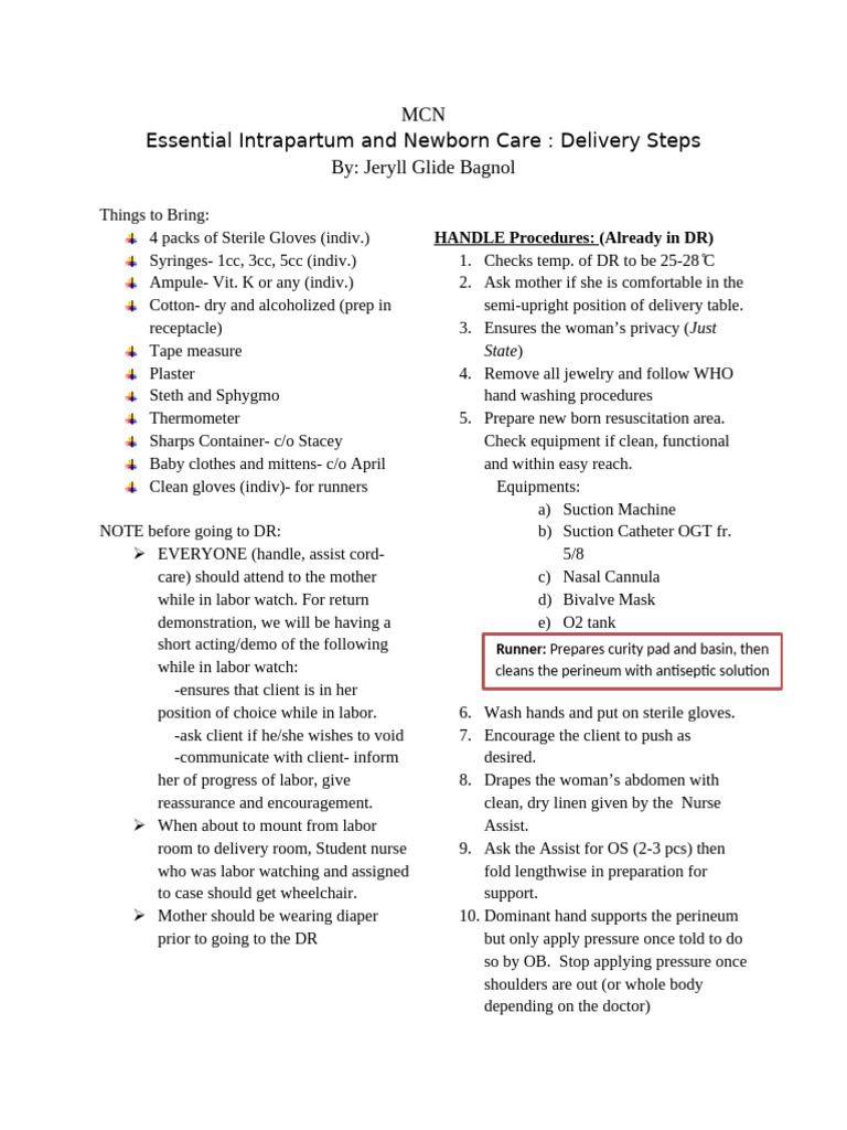 Delivery Steps - Handle, Assist, and Newborn Care | PDF