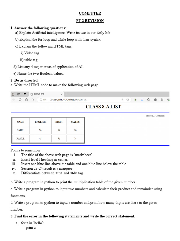 Computer Revision 2 | PDF