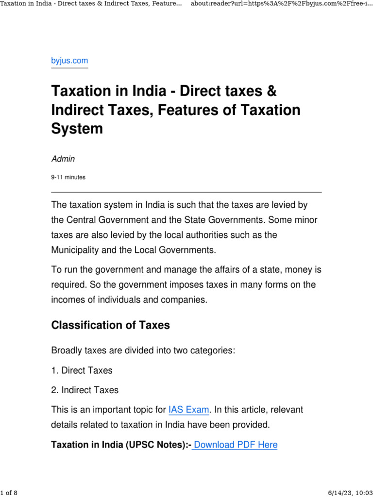 Taxation in India - Direct Taxes & Indirect Taxes, Features of Taxation ...