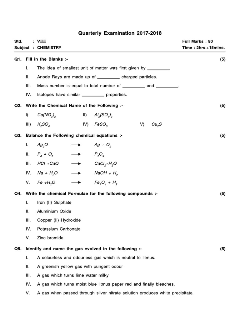 Icse Class 8 Qty Chemistry 2018 | PDF