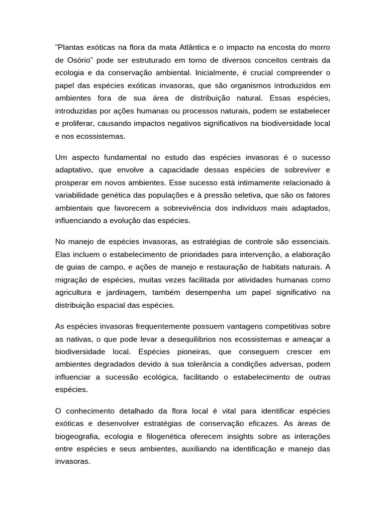 Plantas Exóticas Na Flora Da Mata Atlântica e o Impacto Na Encosta Do ...