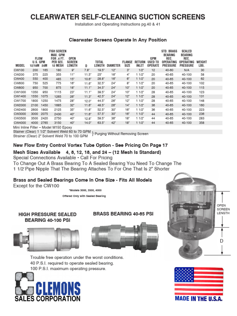 Clearwater Self-Cleaning Suction Screens | PDF | Mechanical Engineering